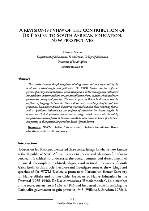 (PDF) A revisionist view of the contribution of Dr Eiselen to South ...