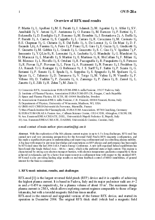 (PDF) Overview of RFX-mod results