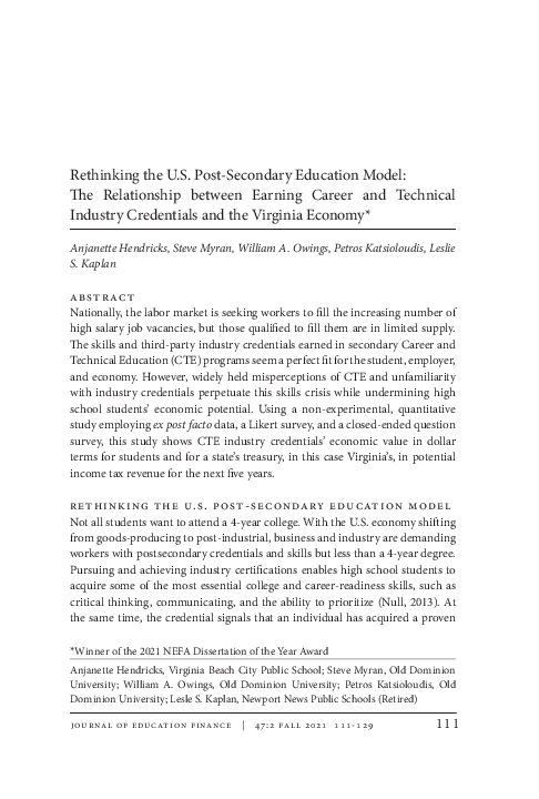 (PDF) Rethinking the U.S. Post-Secondary Education Model: The ...