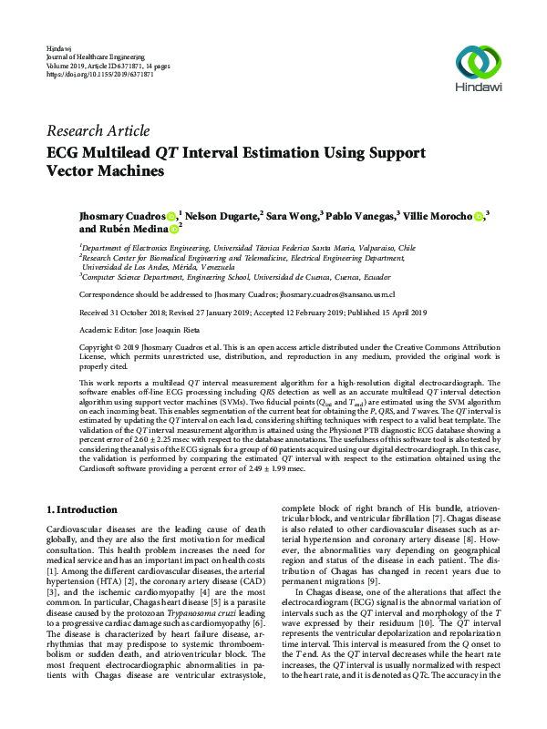 (PDF) ECG Multilead QT Interval Estimation Using Support Vector Machines