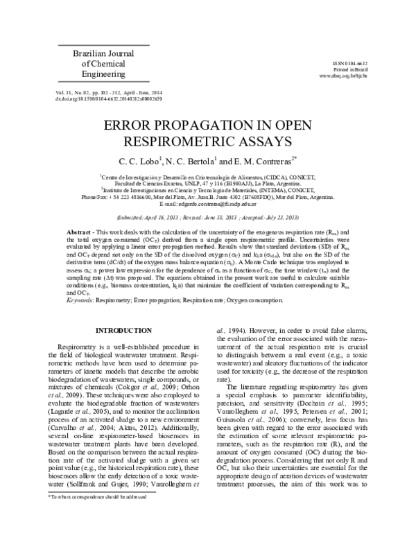 (PDF) Error propagation in open respirometric assays