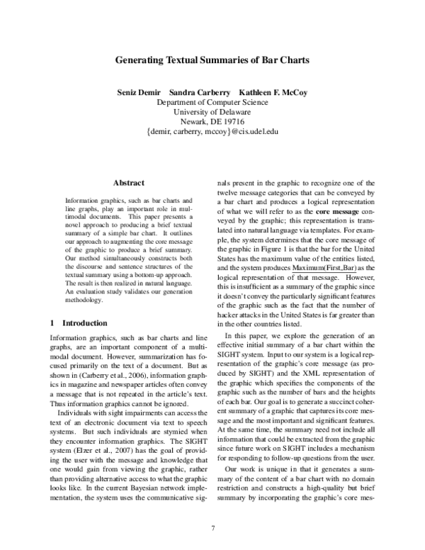 (PDF) Generating textual summaries of bar charts