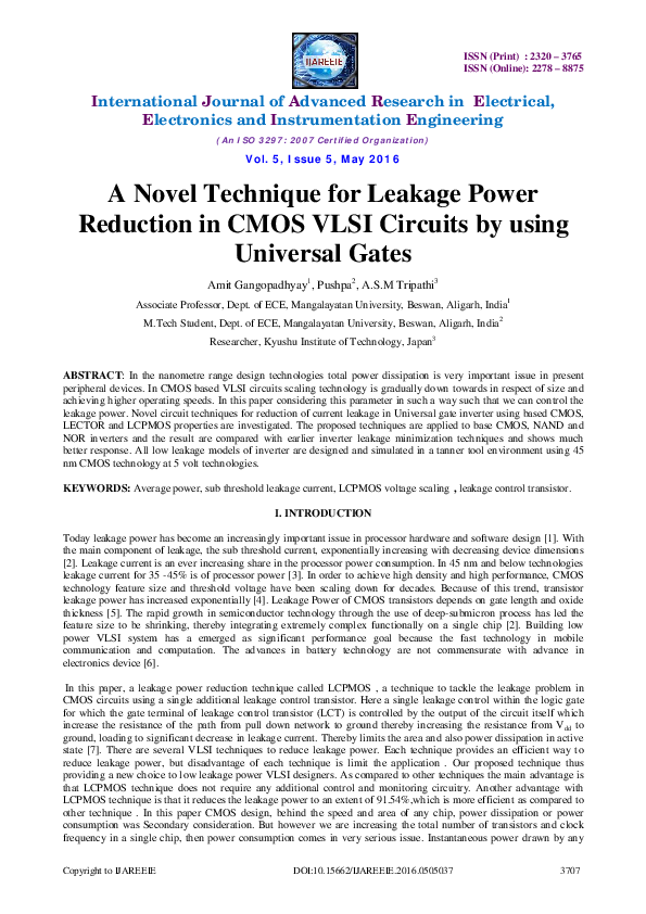 (PDF) A Novel Technique for Leakage Power Reduction in CMOS VLSI ... (PDF) A Novel Technique for Leakage Power Reduction in CMOS VLSI ...