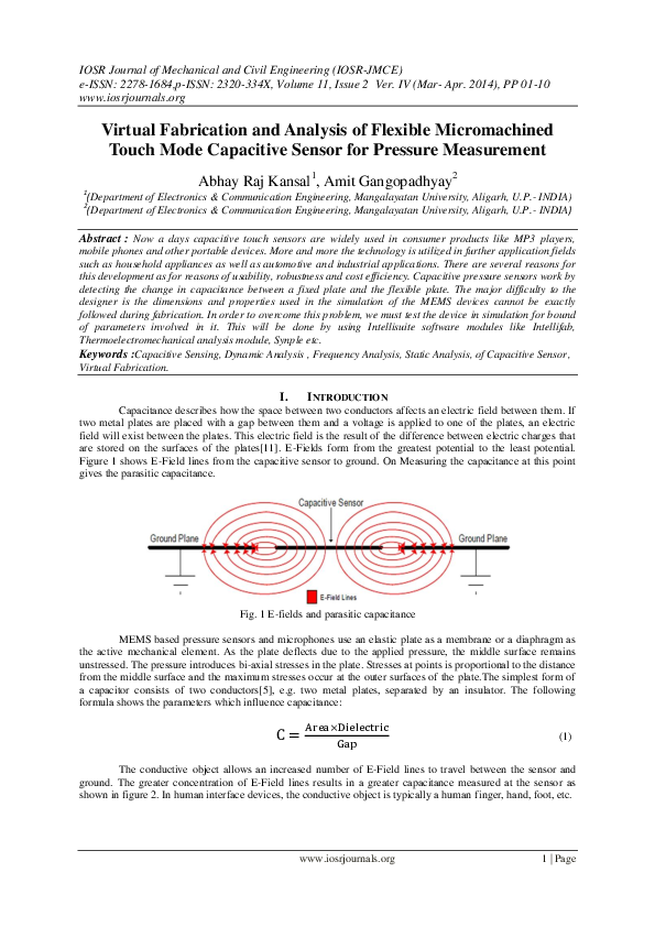 Pdf Virtual Fabrication And Analysis Of Flexible Micromachined Touch