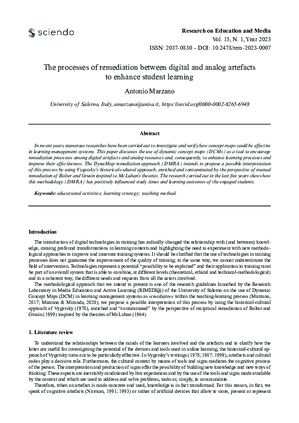 (PDF) The processes of remediation between digital and analog artefacts ...