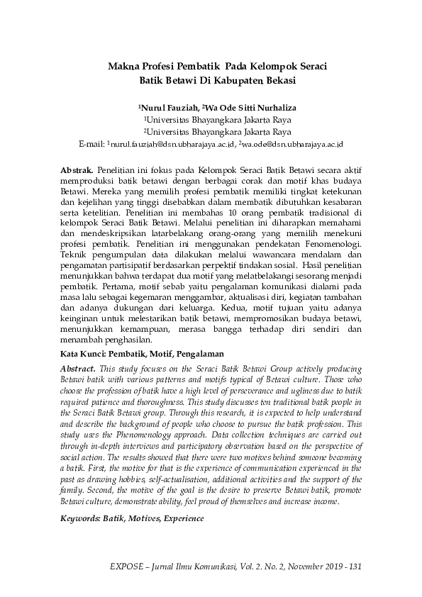 (PDF) Makna Profesi Pembatik Pada Kelompok Seraci Batik Betawi DI ...