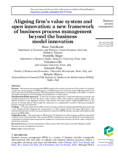 (PDF) Aligning firm's value system and open innovation: a new framework of business process ...