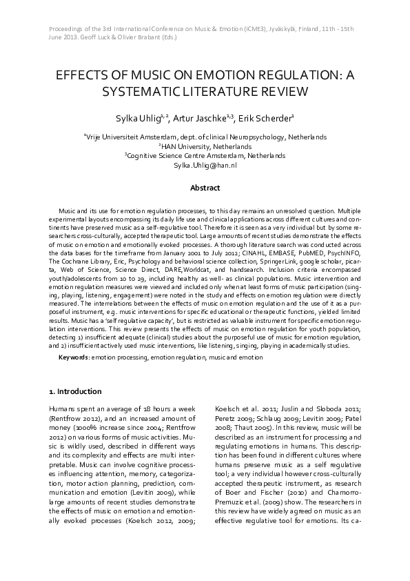 (PDF) Effects of Music on Emotion Regulation: A Systematic Literature ...