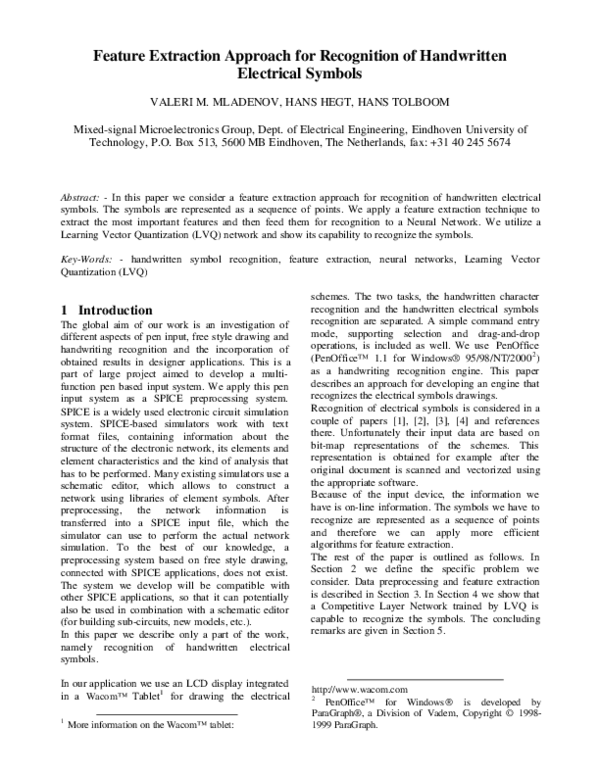 Pdf Feature Extraction Approach For Recognition Of Handwritten Electrical Symbols Valeri