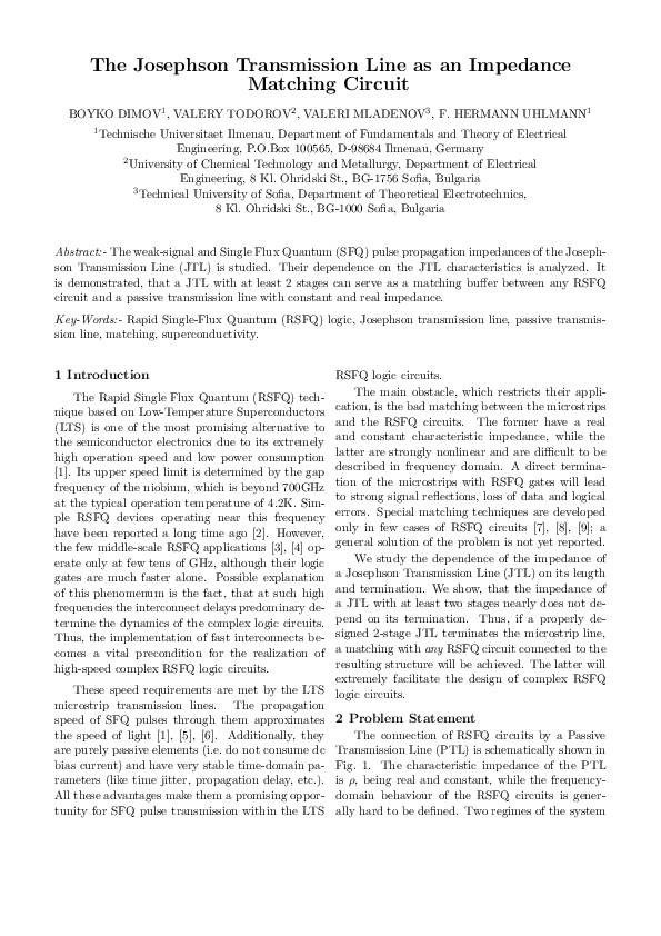 (PDF) The Josephson transmission line as an impedance matching circuit