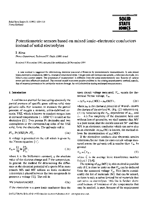 (PDF) Potentiometric sensors based on mixed ionic-electronic conductors ...