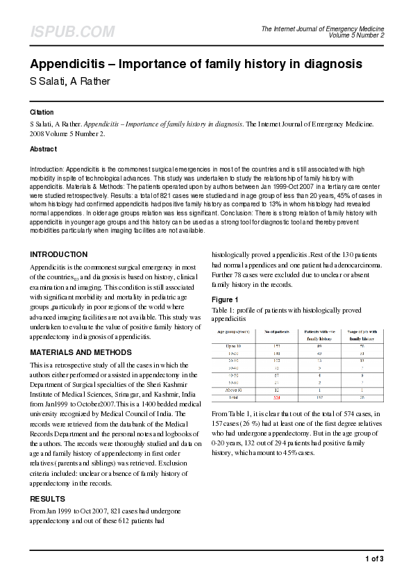 (PDF) Appendicitis – Importance of family history in diagnosis