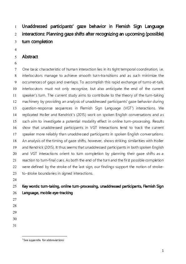 (PDF) Unaddressed participants’ gaze behavior in Flemish Sign Language ...