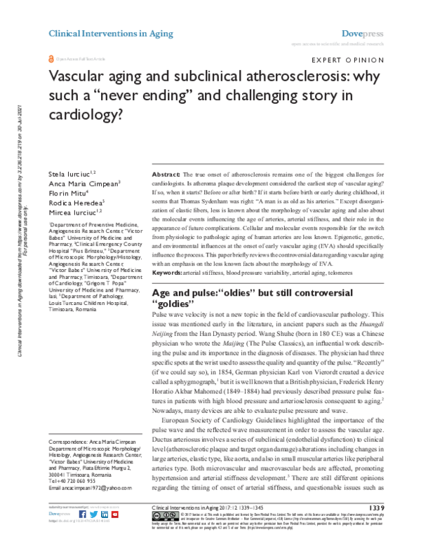 (PDF) Vascular aging and subclinical atherosclerosis: why such a “never ...