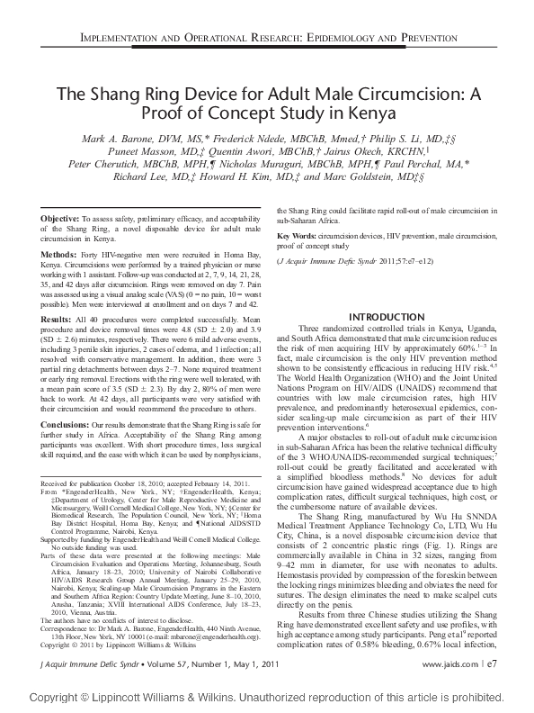 (PDF) The Shang Ring Device for Adult Male Circumcision: A Proof of ...