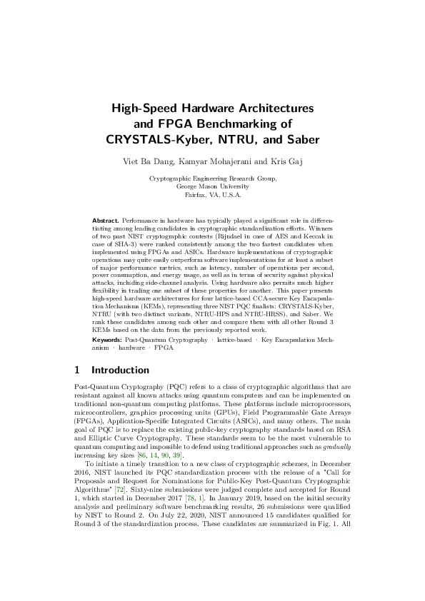 (PDF) High-Speed Hardware Architectures and FPGA Benchmarking of ...
