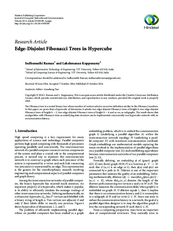 (PDF) Edge-Disjoint Fibonacci Trees in Hypercube | Lakshmanan Kuppusamy ...