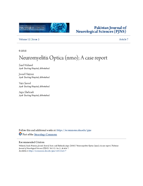 (PDF) Neuromyelitis Optica (nmo); A case report