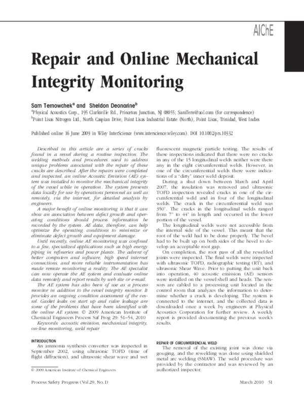 (PDF) Repair and online mechanical integrity monitoring