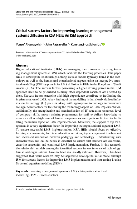 (PDF) Critical success factors for improving learning management ...