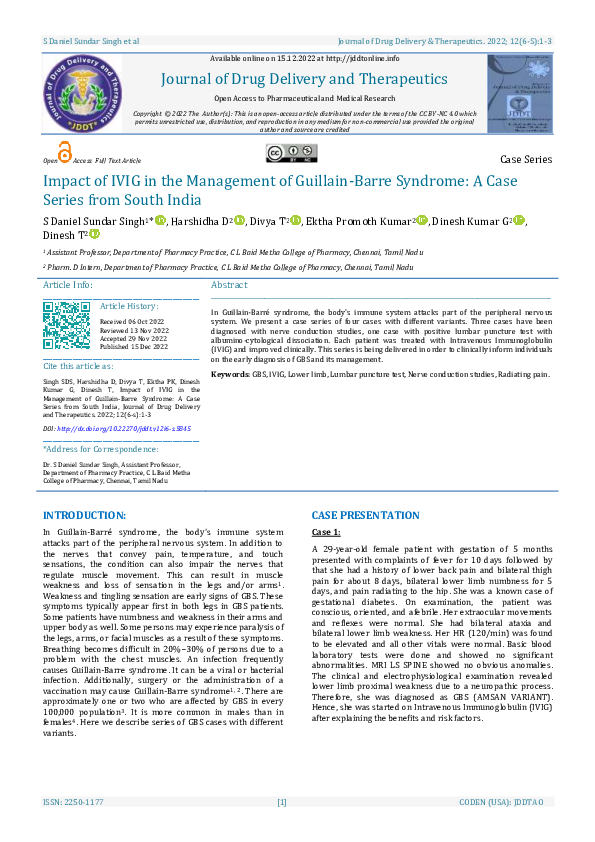 (PDF) Impact of IVIG in the Management of Guillain-Barre Syndrome: A ...