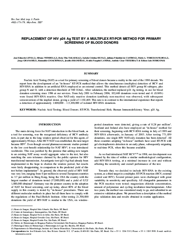 (PDF) Replacement of HIV p24 Ag test by a multiplex RT-PCR method for ...