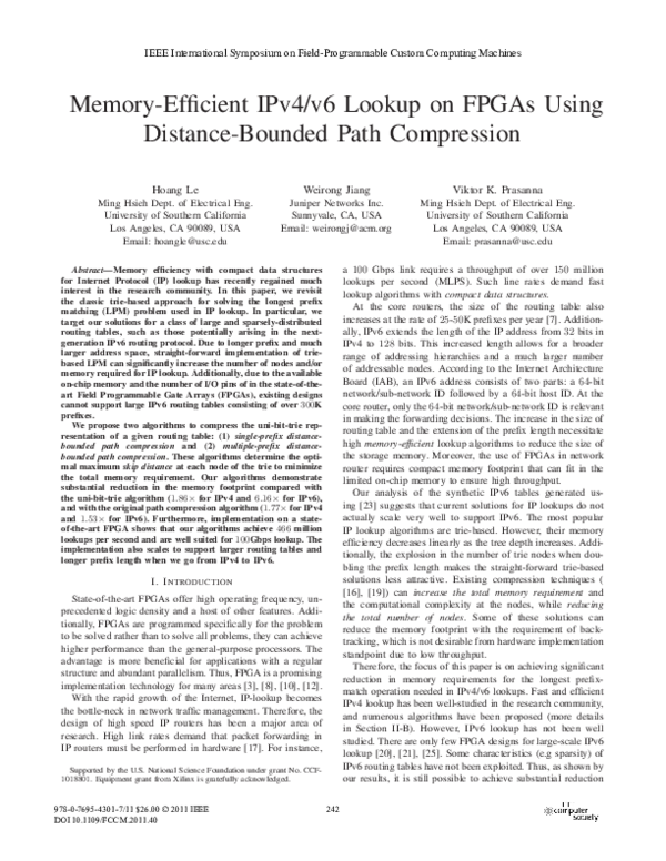 Pdf Memory Efficient Ipv4v6 Lookup On Fpgas Using Distance Bounded