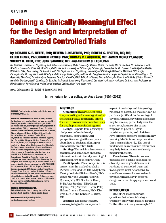 (PDF) Defining a clinically meaningful effect for the design and ...
