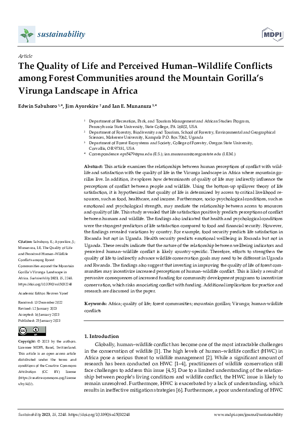 (PDF) The Quality of Life and Perceived Human-Wildlife Conflicts among ...