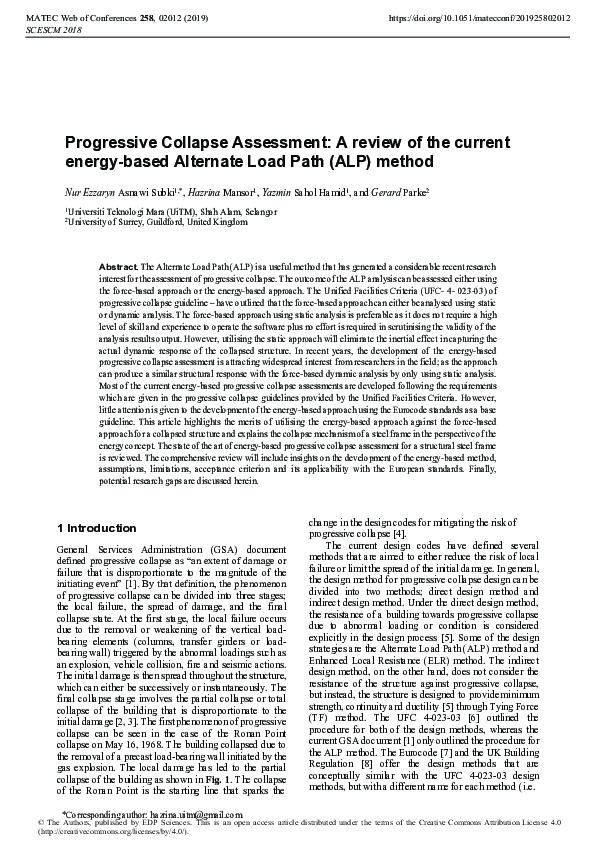 (PDF) Progressive Collapse Assessment: A review of the current energy ...