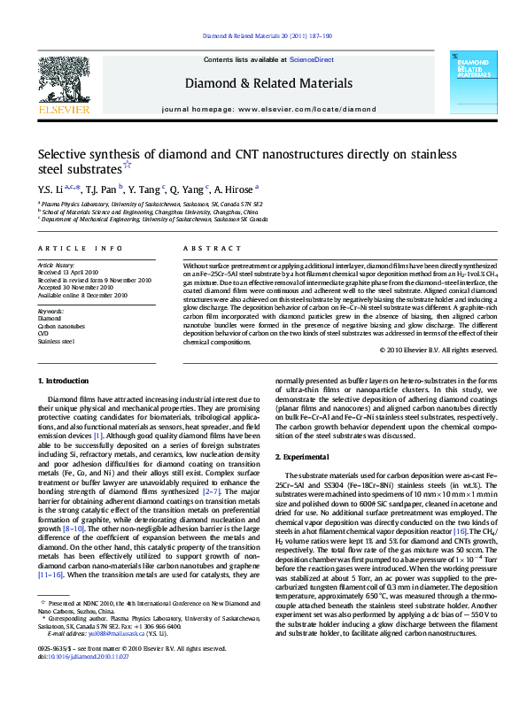 (PDF) Selective synthesis of diamond and CNT nanostructures directly on ...