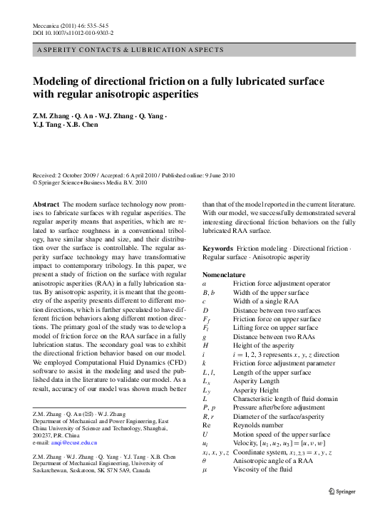 (PDF) Modeling of directional friction on a fully lubricated surface ...