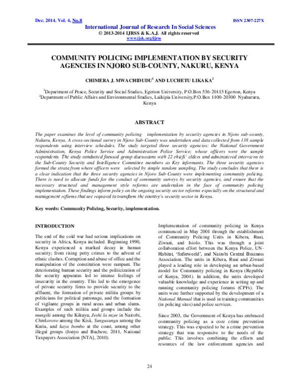 (PDF) Community Policing Implementation by Security Agencies in Njoro ...