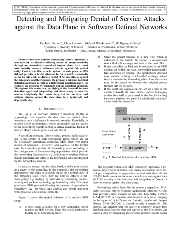 (PDF) Detecting and mitigating denial of service attacks against the data plane in software ...