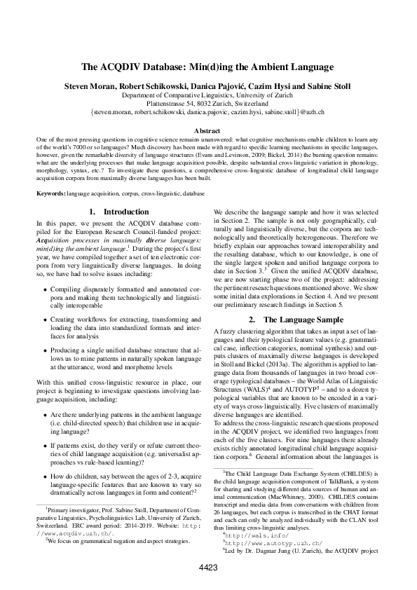 (PDF) The ACQDIV Database: Min(d)ing the Ambient Language