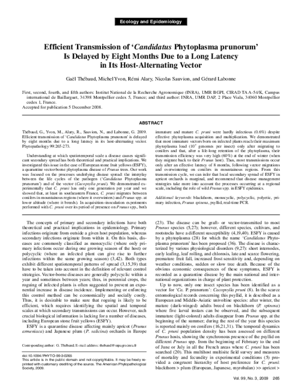 (PDF) Efficient transmission of 'Candidatus phytoplasma prunorum' Is ...