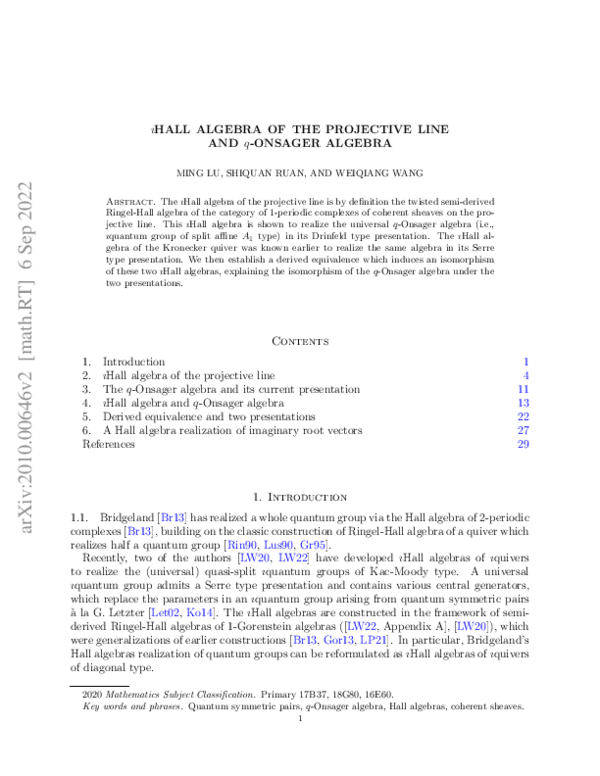 (PDF) $\imath$Hall algebra of the projective line and $q$-Onsager algebra