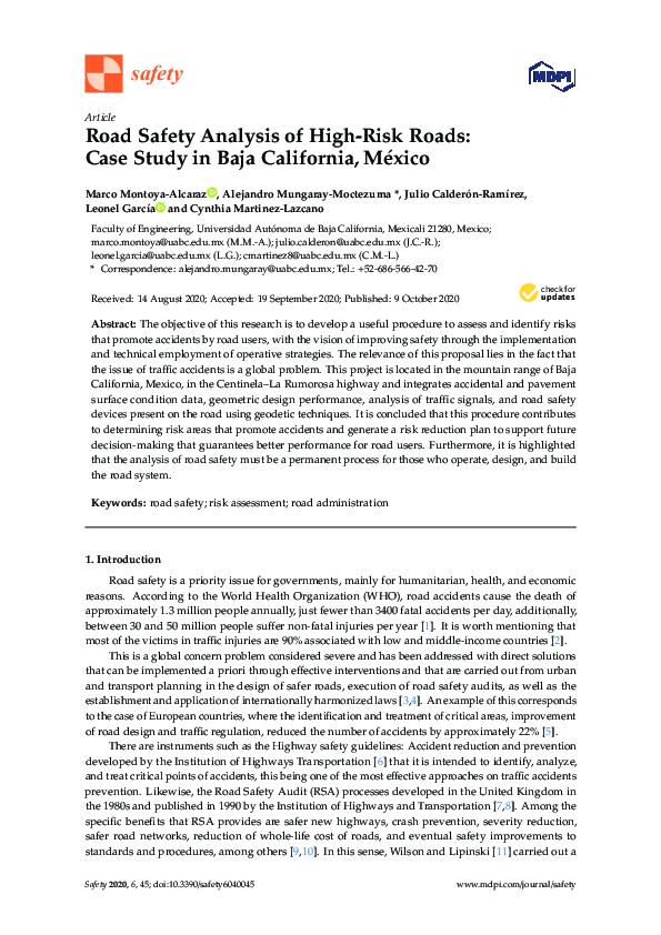 (PDF) Road Safety Analysis of High-Risk Roads: Case Study in Baja California, México