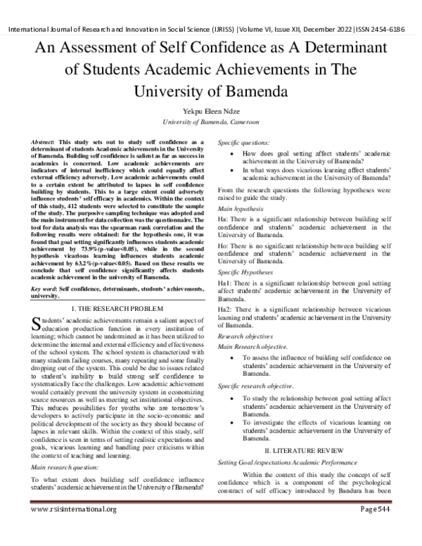 (PDF) An Assessment of Self Confidence as A Determinant of Students ...
