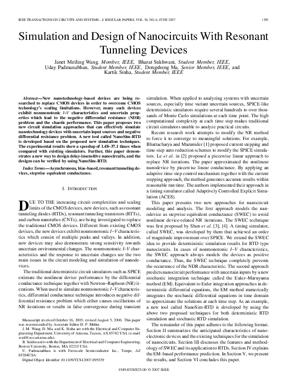 (PDF) Simulation and Design of Nanocircuits With Resonant Tunneling Devices