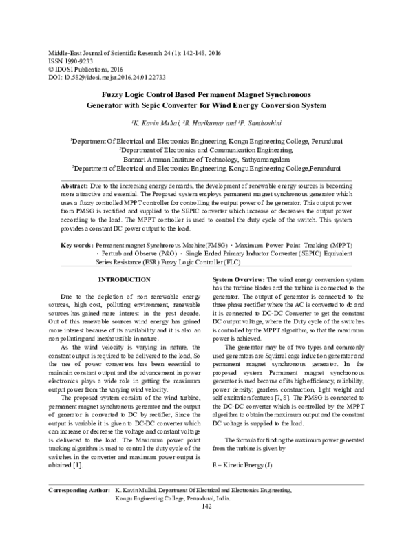 (PDF) Fuzzy Logic Control Based Permanent Magnet Synchronous Generator ...