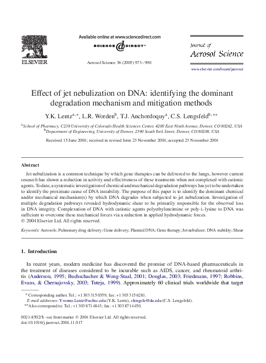 Pdf Effect Of Jet Nebulization On Dna Identifying The Dominant