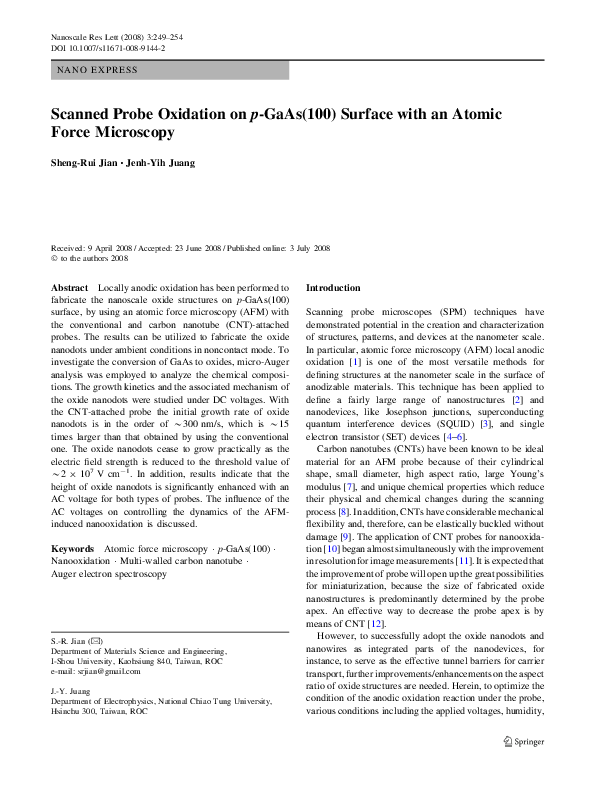(PDF) Scanned Probe Oxidation on p-GaAs(100) Surface with an Atomic ...