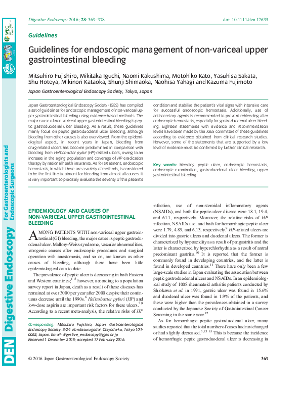 (PDF) Guidelines for endoscopic managements of non-variceal upper ...