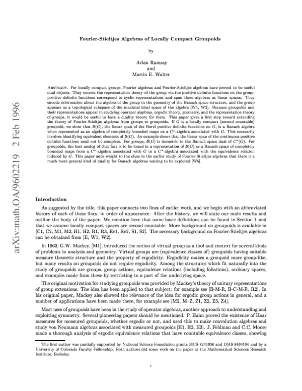 (PDF) Fourier–Stieltjes Algebras of Locally Compact Groupoids