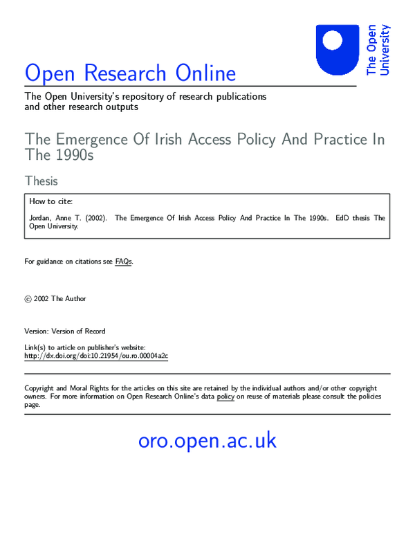 (PDF) The Emergence Of Irish Access Policy And Practice In The 1990s ...
