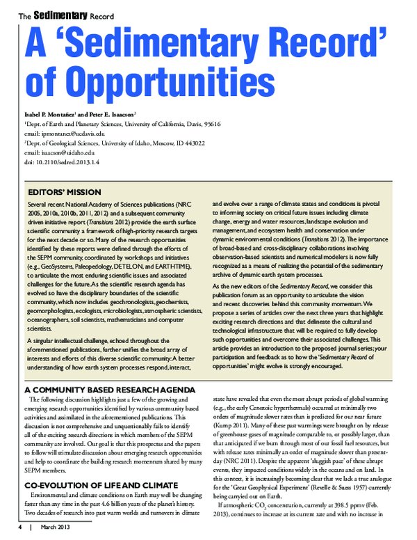 (PDF) A ‘Sedimentary Record’ of Opportunities
