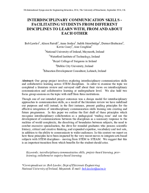 (PDF) Interdisciplinary Communication Skills - Facilitating Students from DifferentDisciplines ...