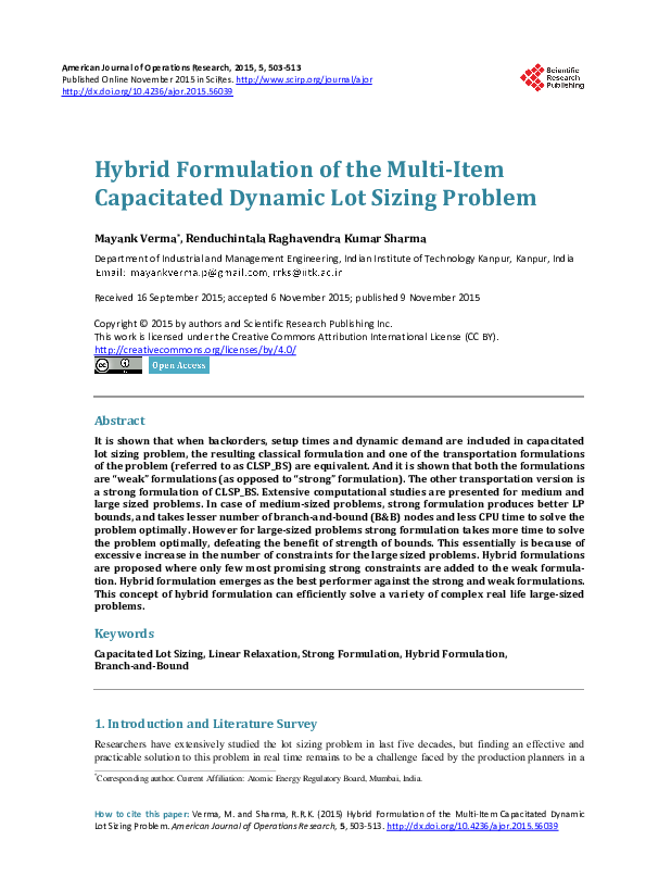 (PDF) Hybrid Formulation of the Multi-Item Capacitated Dynamic Lot ...