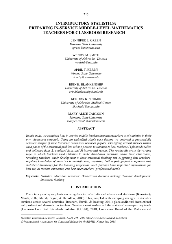 (PDF) Introductory Statistics: Preparing In-Service Middle-Level ...